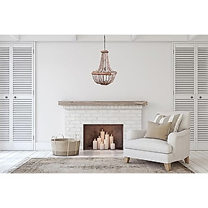 Creative Co-Op Wood & Metal Framed Chandelier with Wood Bead Draping
