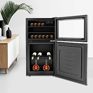 DYRABREST 30 Bottles Wine Fridge Dual Zone Adjustable Temperature Wine Cooler Refrigerator Fast Cooling Low Noise Freestanding Wine Cellar for Red White Wine Champagne in Home, Kitchen and Bar