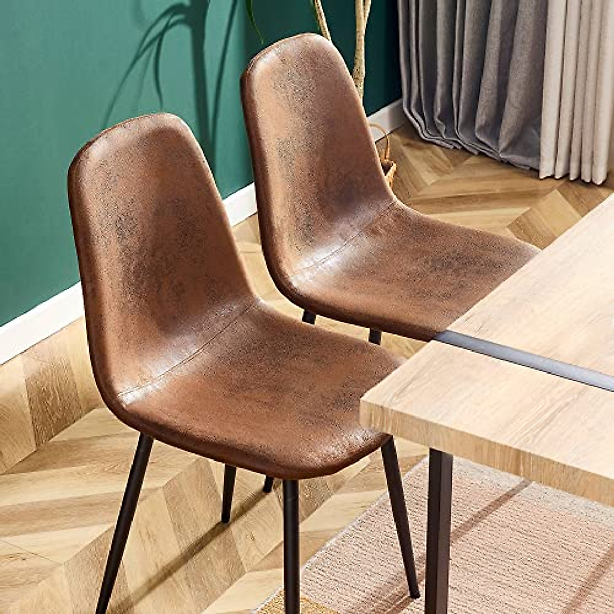 Yoluckea 5 Piece Dining Table Set, Modern Farmhouse Wood Dining Table with 4 Dining Chairs Set, Rectangular Kitchen Table Upholstered Fabric Side Chairs, 55.1" W x 31.4" D x 29.9" H