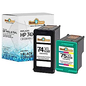 Houseoftoners Remanufactured Ink Cartridge Replacement for HP 74XL 74 XL 75XL 75 XL CC659FN CB335WN CB337WN (1 Black & 1 Color, 2-Pack)