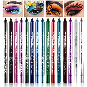 15 Colorful Eyeliner Pen Set, Eye Shadow Pencil, Pearl Eyeliner Kit Metallic Eyeliner Pencil Glitter Eyeliner for Women Eye&Lip Liner Professional Eye Makeup Set Colorful Eyeliner Eye Color