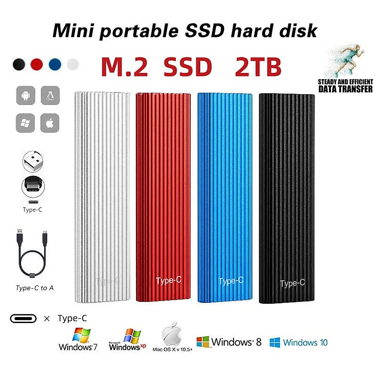 Mersuii Mini Solid State Drive for Laptop Windows 7 Mac Shockproof Portable Mobile Solid State Drive 1TB Red