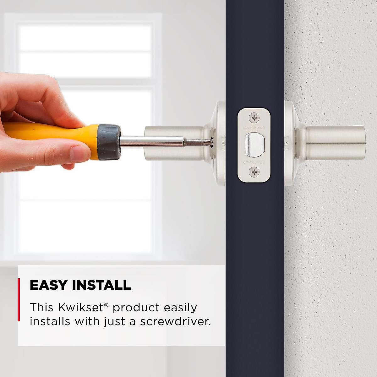 Kwikset Henley Interior Privacy Door Handle with Lock, Door Lever For Bathroom and Bedroom, Satin Nickel Reversible Keyless Turn Lock, with Microban Protection