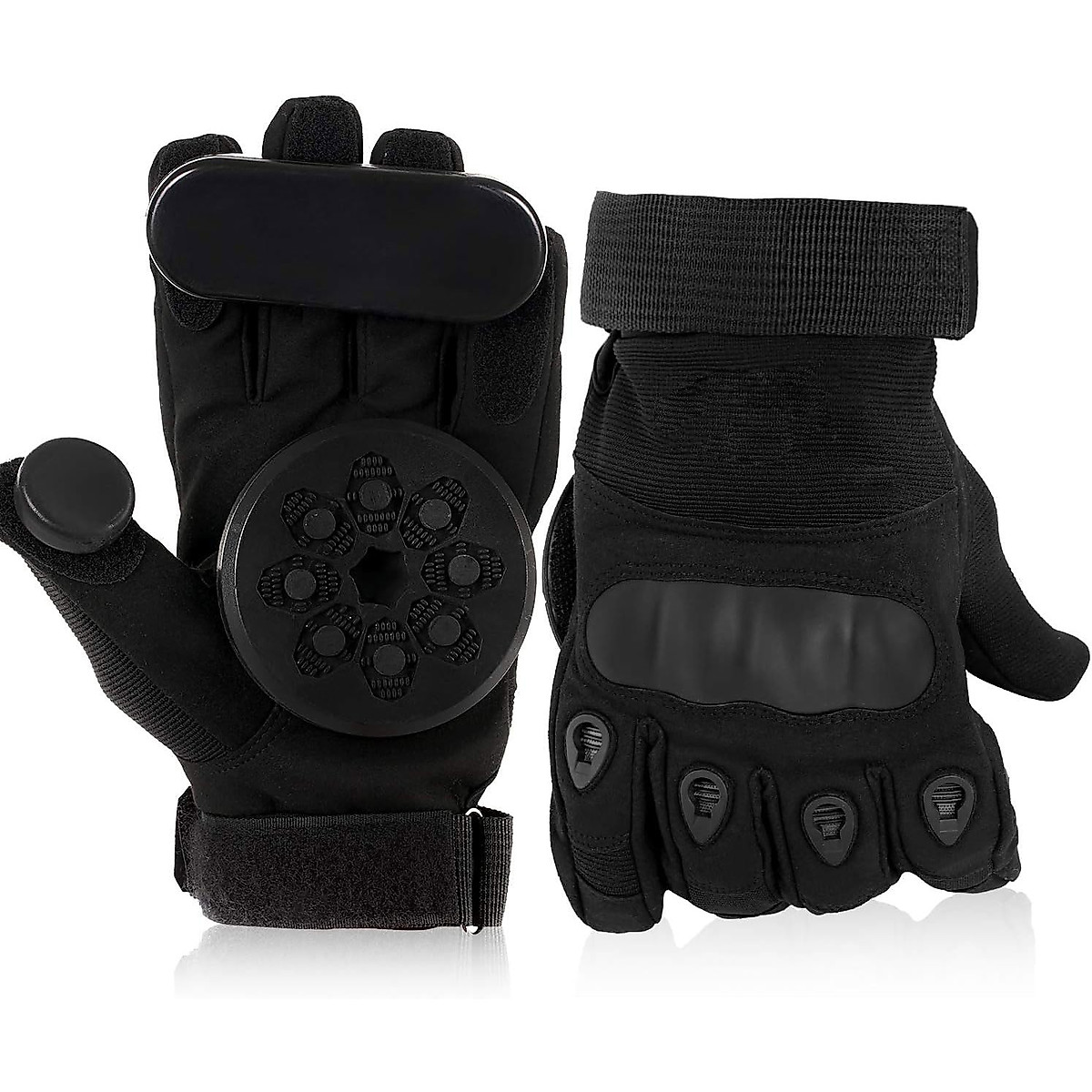 LOSENKA Professional Skateboard Gloves with Sliders，Standard Longboard Downhill Slide Gloves Skate Gloves with 2 Slider Puck Set