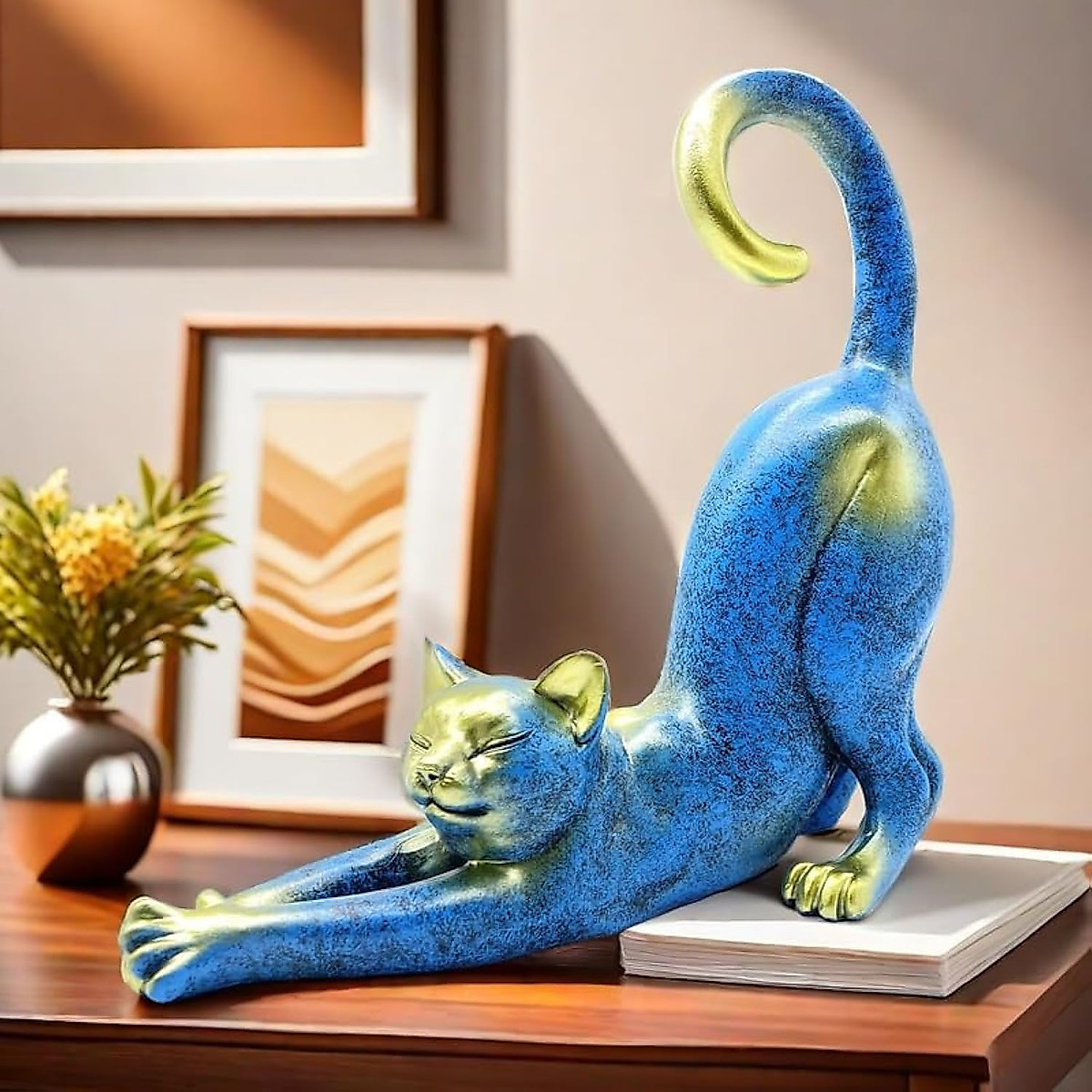 Cat Stretching Statue Figurine Sculpture Gifts for Cat Lover Art Cat Office Home Decor Desk Accessories Decoration