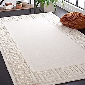 SAFAVIEH Metro Collection Area Rug - 8' x 10', Ivory, Handmade Greek Key Border Wool, Ideal for High Traffic Areas in Living Room, Bedroom (MET276A)
