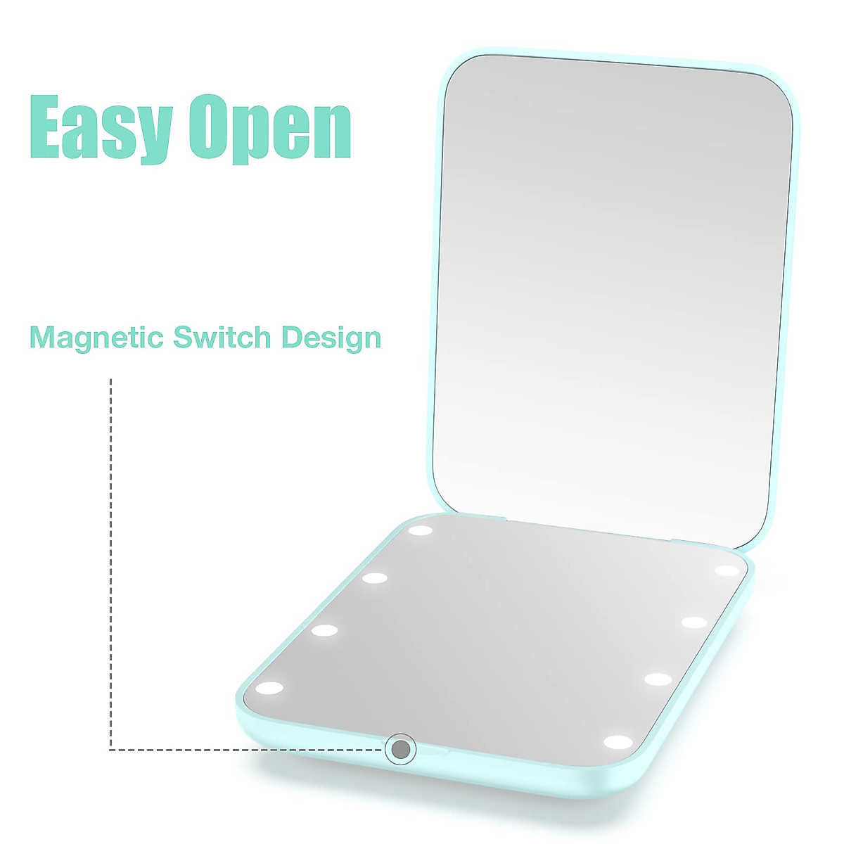 wobsion Compact Mirror, Magnifying Mirror with Light, 1x/3x Handheld 2-Sided Magnetic Switch Fold Mirror,Small Travel Makeup Mirror,Pocket Mirror for Handbag,Purse,Gifts for Girls(Cyan)