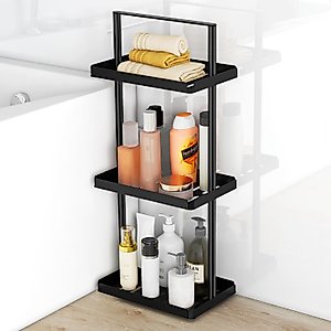 3 Tier Standing Shower Caddy Organizer Corner, Bathroom Shower Organizer Stand with Handle, Metal Shower Shelf Caddy Corner for Shampoo, Shower Rack Stands for Inside Bathroom, Bathtub, Black