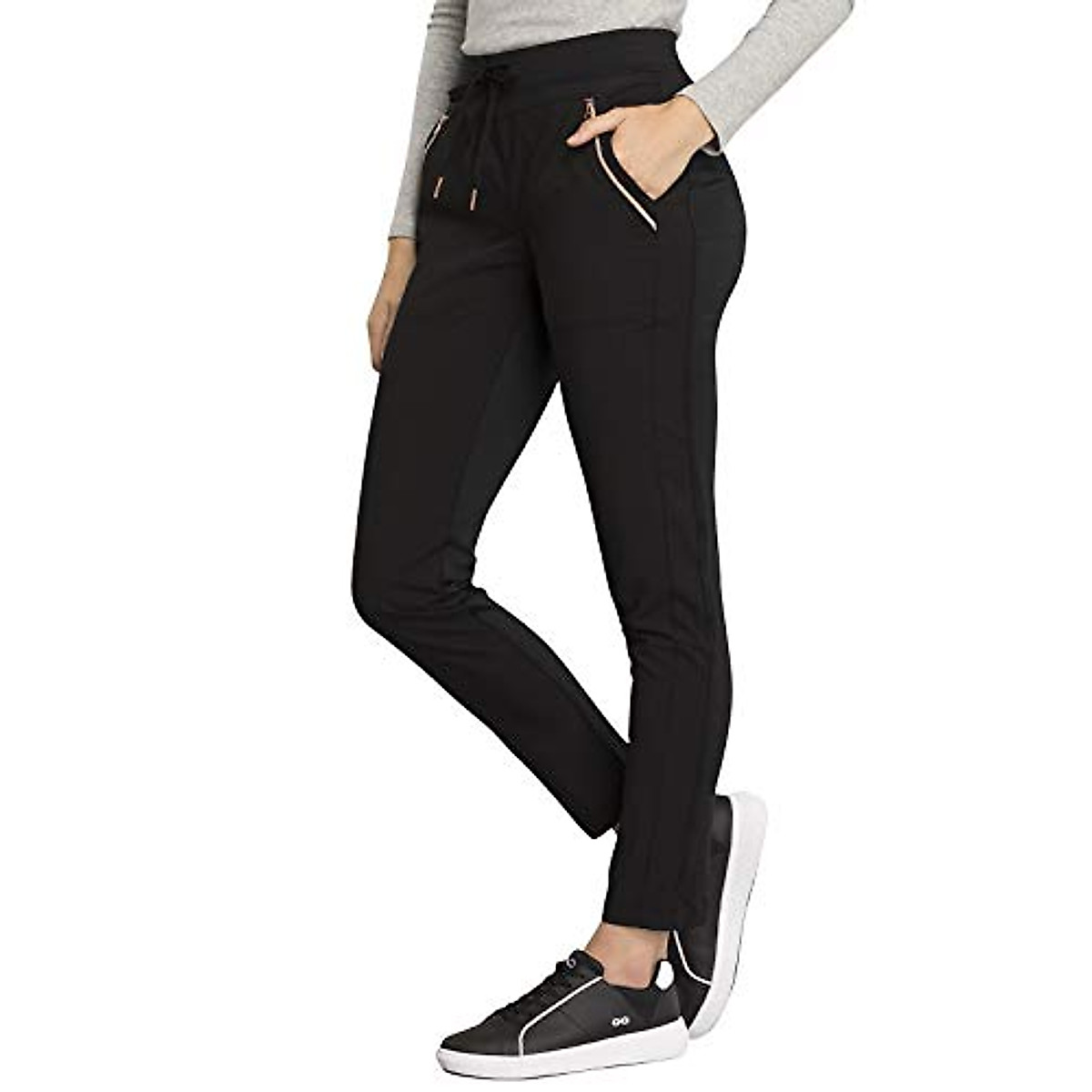 Cherokee Statement Women Scrubs Pant Mid Rise Tapered Leg Drawstring CK055, S, Black