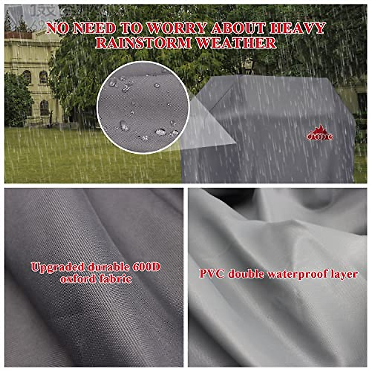 Chooone 58 Inch Grill Cover, Heavy Duty Waterproof Barbecue Gas Grill Cover, Windproof, UV and Fade Resistant, 600D BBQ Grill Cover for Weber Brinkman Char-Broil and More, Grey Cover