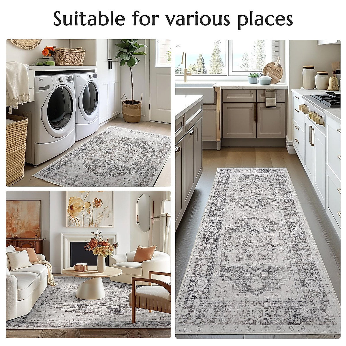 jinchan Area Rug 2x3 Entryway Rug Indoor Vintage Washable Rug Distressed Carpet Thin Doormat Non-Slip Accent Rug Lightweight Bathroom Kitchen Living Room Bedroom Greige