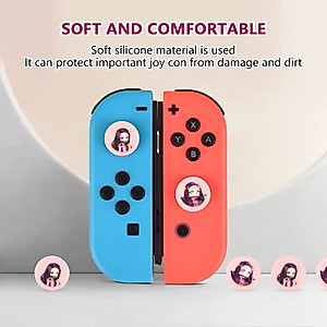 DLseego Kamado Nezuko 4PCS Thumb Grips Caps for Switch/Switch OLED/Switch Lite Soft Silicone Joy Con Joystick Cover Protective Japanese Amine Cartoon Analog Button Caps - Pink