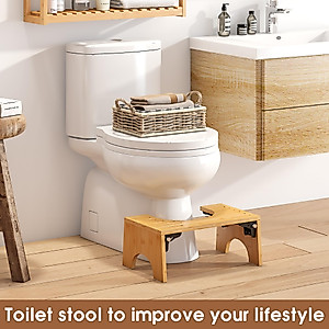 FILWH 6.7 Inches Folding Toilet Stool for Bathroom Squatting Toilet Stool Collapsible Poop Stool Bamboo Anti-Slip Toilet Stool Foldable Toilet Potty Step Stool for Adult Portable Sturdy