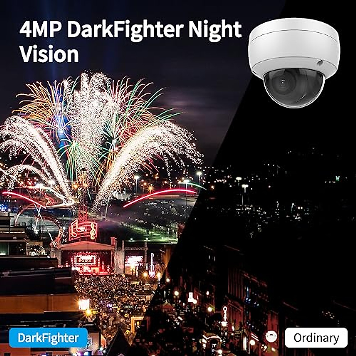 HITOSINO 4MP Dome PoE IP Camera - DarkFighter 0.003 Lux@F1.4, Smart VCA Human/Vehicle Detection, 98ft Night Vision, Mic, Alarm Input/Output, Metal IP67 IK10