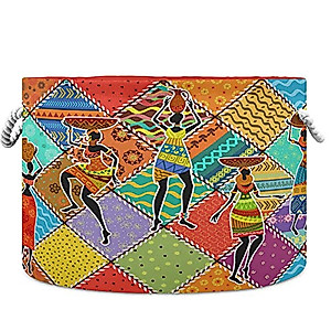 visesunny Storage Basket Dancing African Woman Colorful Patchwork Nursery Hamper Basket Clothes Toy Storage Organizer Bin Box Collapsible Laundry Bag for Kid Room,Playroom,Bathroom,Living Room,Dorm