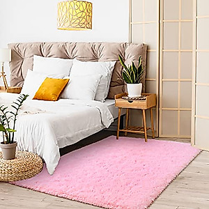 Lascpt Area Rugs for Living Room, Super Soft Fluffy Fuzzy Rug for Bedroom, Pink Furry Shag Rug 4x5.9, Plush Carpet Home Decor for Girls Kids Dorm Room, Accent Indoor Non-Slip Cute Baby Nursery Rug