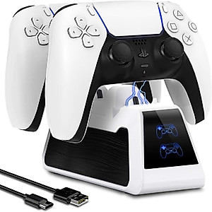 PS5 Controller Charger Station, Click-in PS5 DualSense Controller Charger, Fast Charging Dock Compatible with Sony Playstation 5, Dual USB Type C PS5 Charger Stand with LED