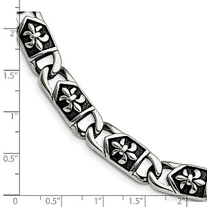 Solid Stainless Steel/Vintage Antiqued Fleur de Lis Bracelet - with Secure Lobster Lock Clasp 8.75"