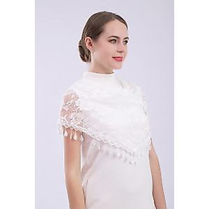 Cilkus Lace veil Mantilla veil Shawl or Scarf Latin Mass Head Cover with Fringed lace (White)