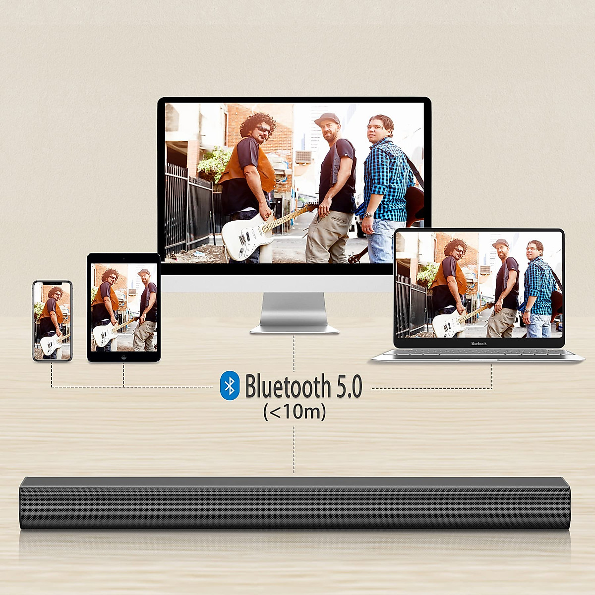 SAKOBS Sound Bars for TV, Three Equalizer Mode Audio Speaker for TV with Built-in 4 Speakers, 37 Inch Wired & Wireless Stereo Soundbar, Optical/Aux/RCA Connection, Remote Control