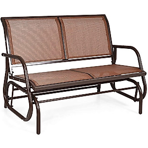 Generic BANGTANE Swing Glider for 2 People, Rocking Lounge Chair wMesh Fabric and Steel Frame, Patio Bench for Backyard, Garden, Poolside, Lawn, Indoor and Outdoor Use Brown