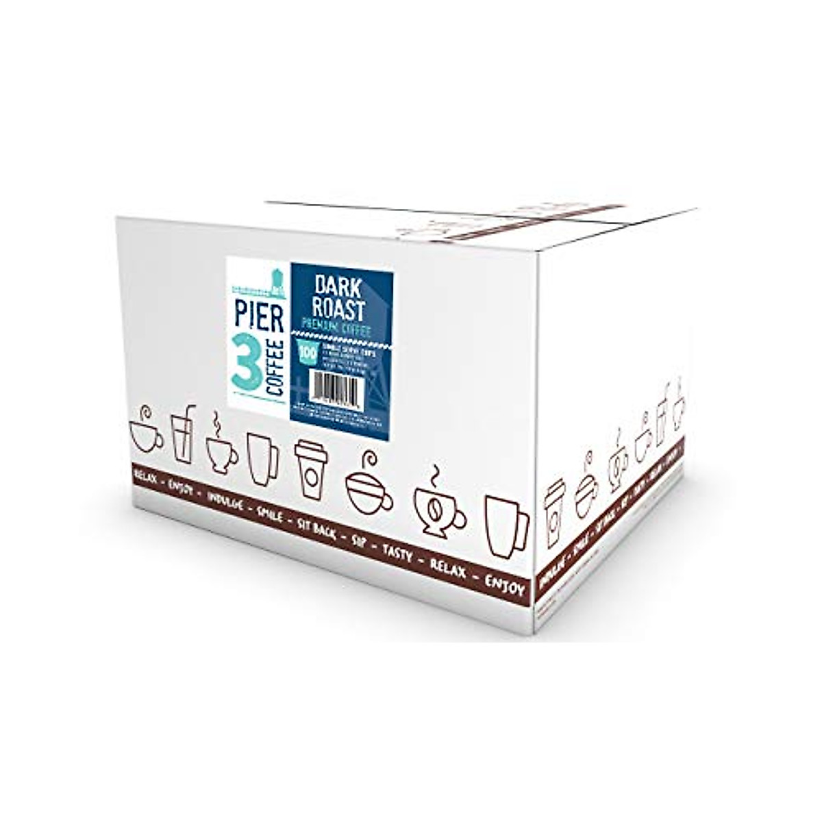 Pier 3 Dark Roast Coffee Pods, Compatible with 2.0 K-Cup Brewers, 100 Count