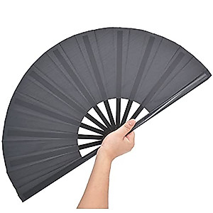 HONSHEN 2 Pack Large Folding Hand Fan, Black Chinese Kung Fu Tai Chi Fan Nylon-Cloth Fan For Men And Women Performance, Dance, Decorations, Festival, Gift (Folding fan black 2p)