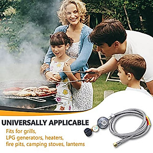 JEASOM 6 FT Propane Hose Regulator with Gauge, Stainless Braided Hose QCC1 Connection for Most LP Gas Grill, Heater and Fire Pit Table, Stainless Braided Hose 3/8" Female Flare Nut