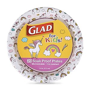 Glad for Kids Unicorn Paper Plates - Heavy Duty Disposable Party Plates, Colorful Design for Birthday Parties, Zoo Pals, Kids Paper Plates Bulk, Pack of 20, 8.5 Inch