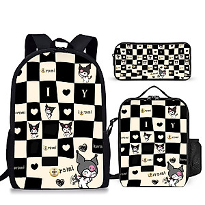 Ksspovkr Cartoon School Backpack Set with Lunch Box Student Lightweight Duffel Bags Travel Packages Gifts for kids Girls,black