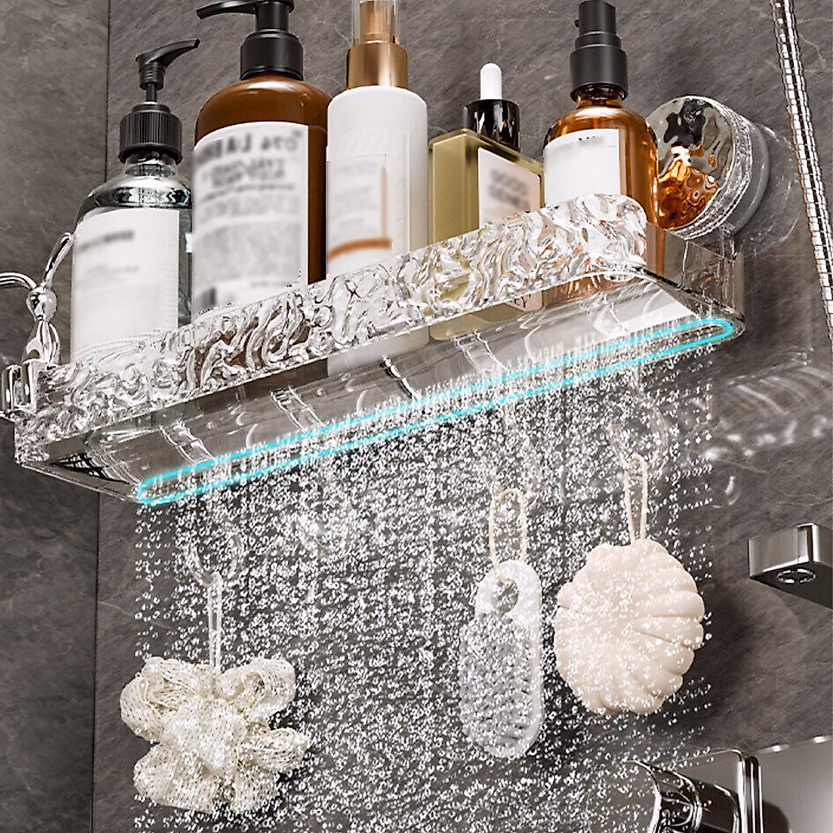 Wamnexti Corner Shower Caddy with Hooks, Suction Cup Shelf for Inside Shower Wall Organizer, Bathroom Shower Baskets Organizers, Storage Shelves for Kitchen Bedroom Apartment Home, Clear Rectangle