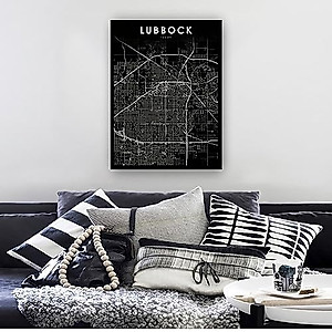 Decoohv Lubbock Tx Map Wall Art Texas USA Map Poster Texas Tech City Street Road Map Wall Decor Room Vertical Canvas Prints Pictures for Bedroom (24x36inch(60x90cm),Unframed)