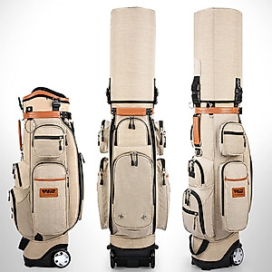 ACXZ Golf Travel Bag for Women Men with 10 Way Dividers, with Rain Cover, Cooler Pocket/Shoe Pocket, Golf Carrying Bag with Wheels, Red/Khaki/Dark Blue/Grey