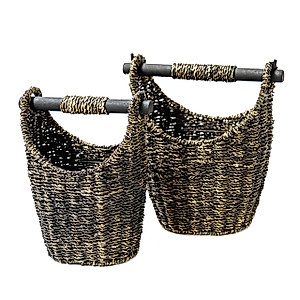 Trademark Innovations 12.2" & 9.4" Seagrass Baskets with Wooden Handles - Set of 2 (Brown)