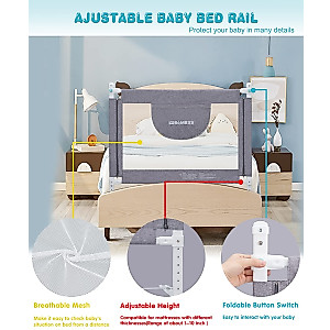 MBQMBSS 69" Bed Rail for Toddlers, Baby Bed Rail Guard for Full Size Bed, Twin Bed Safety Bedrail for Toddler Kids - Double Side Child Lock for Easy Lifting and Extra Y-Shape Strap for More Stablity