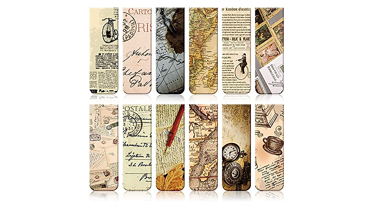 12 Vintage Magnetic Bookmarks Assorted Colors for Readers & Students