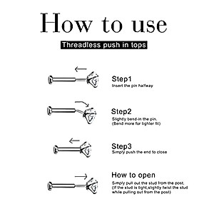 Jewseen 14K Solid Gold Push in Lip Rings G23 Titanium Labret Studs CZ Cartilage Earring 16g Tragus Helix Piercing Jewelry Flat Back Stud Nose Ring Stud Earring for Women Men