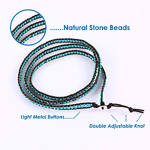 Miss Rabbit Boho Layered Leather Bracelet for Women, Handmade Natural Stone Beaded 5 Wrap Bracelets for Women Blue Turquoise Beads Bohemian Bracelet Jewelry (Boho Turquoise)