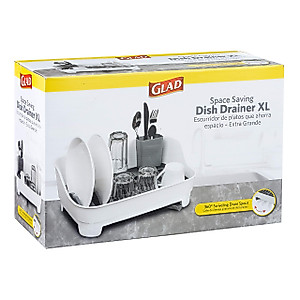 Glad Dish Rack with Drainer | Kitchen Sink Organizer with Cutlery Tray | 360 Degree Drain Spout Keeps Countertop Dry | Holds Up to 12 Plates, Extra Large