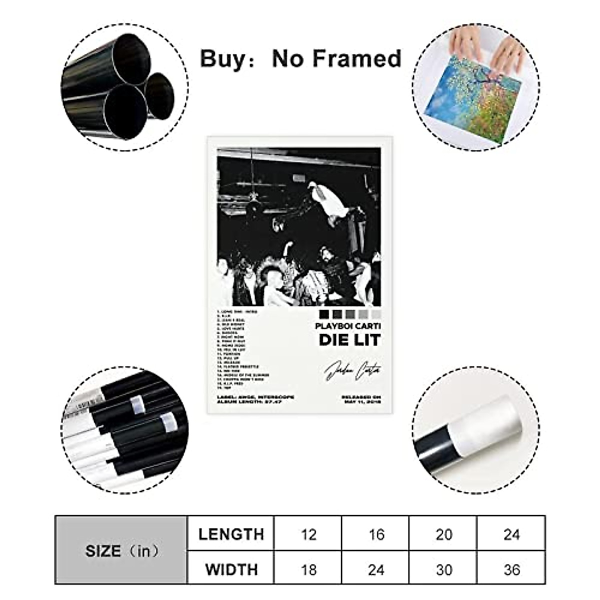LANGYU Playboi Poster Die Lit Album Cover Poster Canvas Printed Poster Unframe:12x18inch(30x45cm)