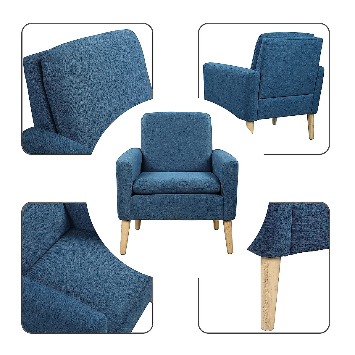 Lohoms Modern Accent Fabric Chair Single Sofa Comfy Upholstered Arm Chair Living Room Furniture Navy Blue