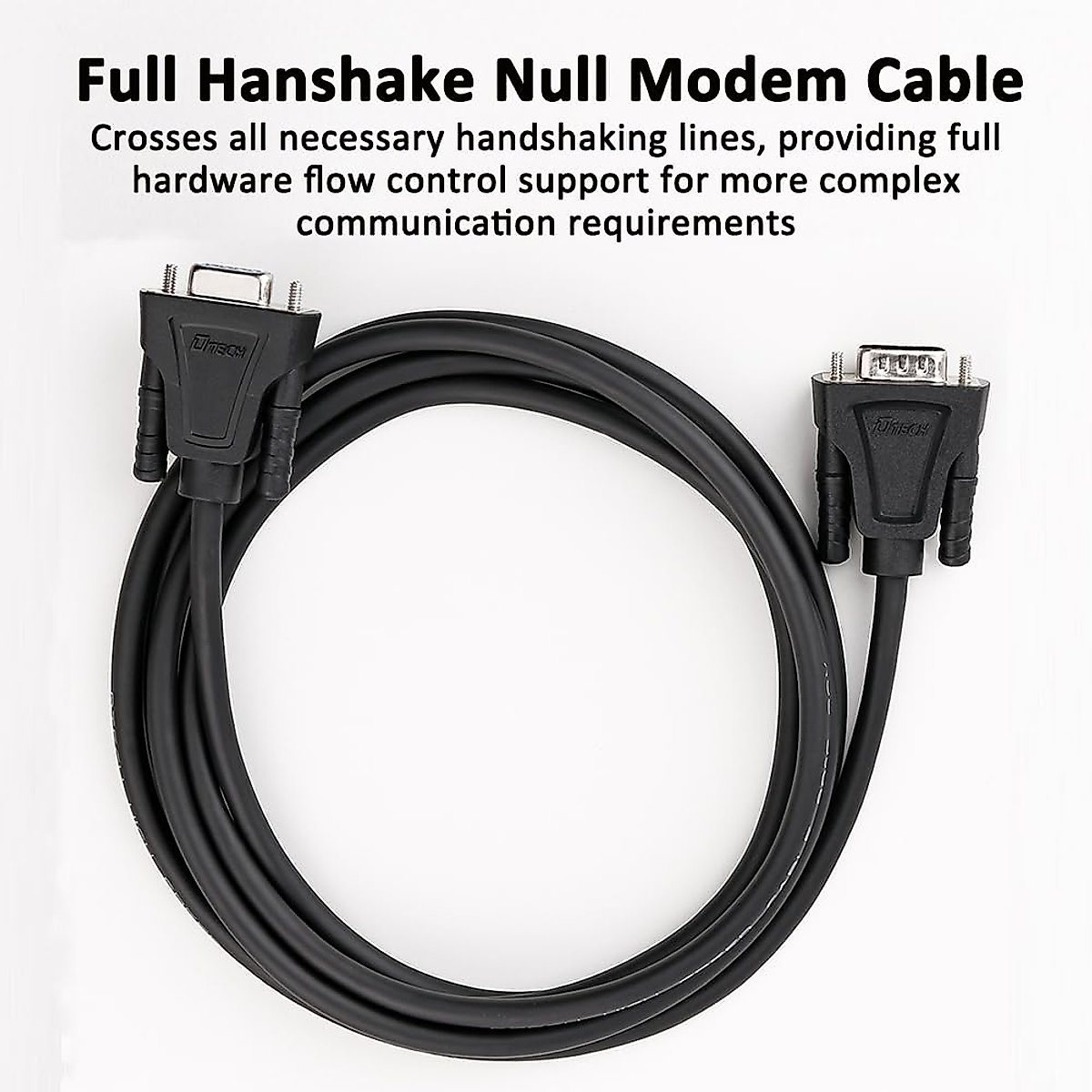 DTech 15ft DB9 RS232 Serial Cable Male to Male Null Modem Cord Full Handshaking 7 Wire Crossover for Data Communication Compatible with Computer Network Switch Router (15 Feet, Black)