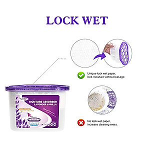 CANAGER Lavender Vanilla Moisture Absorber Box,Odor Eliminator and Dehumidifier Boxes for Closet,Bedroom,Kitchen,Bathroom-6 Packs,Cups - Traps Moisture for Fresher, Cleaner Air Purple