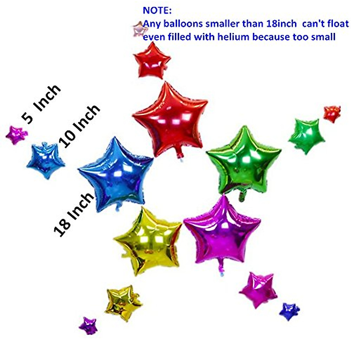(Pack of 20) Assorted Color Small 5 Star Helium Foil Balloons for Wedding Birthday Anniversary Graduation Party Decoration (5 Inch)