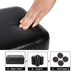 Homebeez 16" Small Footstool PU Leather Ottoman Footrest Modern Home Living Room Bedroom Rectangle Stool with Padded Seat Plastic Legs, Dark