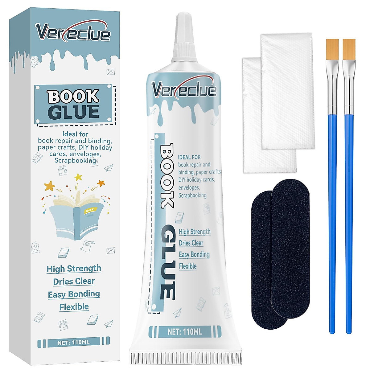 Book Glue, 110ml Flexible Book Binding Glue, Dries Clear Bookbinding Glue, Strong Book Glue Binding Repair, Paper Glue for Bookbinding and Book Repair, Scrapbooking, Paper Crafts, Collages