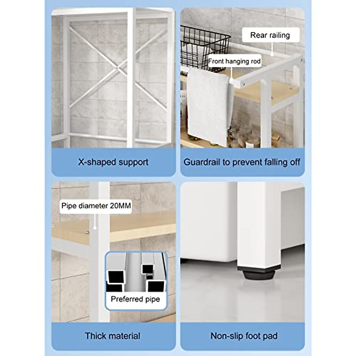 Over The Washer and Dryer Storage Shelf, Bathroom Space Saving Organizer Rack with Clothes Hanging Rod Rail, Balcony Towel Rack Handbag Rack, Bathroom Organization Space Saving Shelving Units