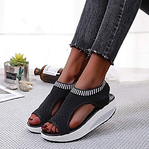 Women Casual Wedge Sandals Hook Loop Non Slip Thick Bottom Peep Toe Platform Chunky Sandal Shoes