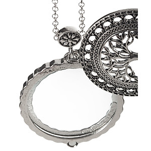 Artisan Owl Tree of Life 4x Magnifier Magnifying Glass Sliding Top Magnet Pendant Necklace, 30"