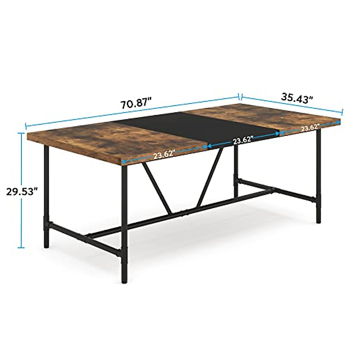 Tribesigns 6FT Conference Table, 70.8" W x 35.4" D Meeting Table Conference Room Tables with Pipe Metal Frame, Rectangular Training Seminar Table Computer Desk with Splice Board for Home Office-Brown